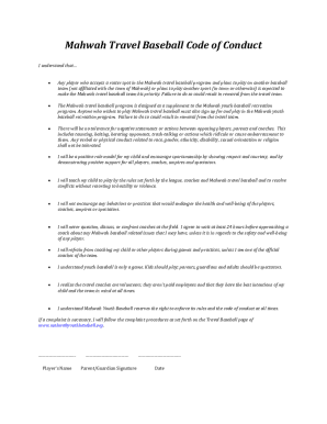 Fillable Online Mahwah Travel Baseball Code of Conduct - Players and ...