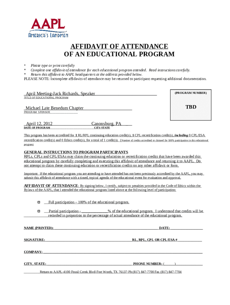 Personal affidavit of attendance - Indiana Judicial Branch Doc Template ...