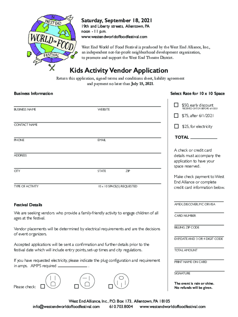 Fillable Online Kids Activity Vendor Application - West End World of ...