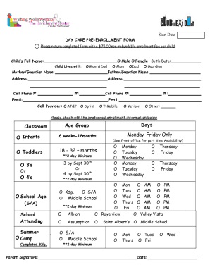 Fillable Online Kids' Campus Childcare Pre Enrollment Application Form ...