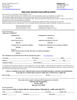 Fillable Online 2022 Golf Season Pass Application Fax Email Print ...