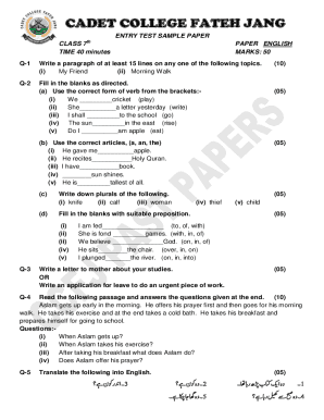 Fillable Online Cadet College Entry Test Past Papers to Prepare for ...