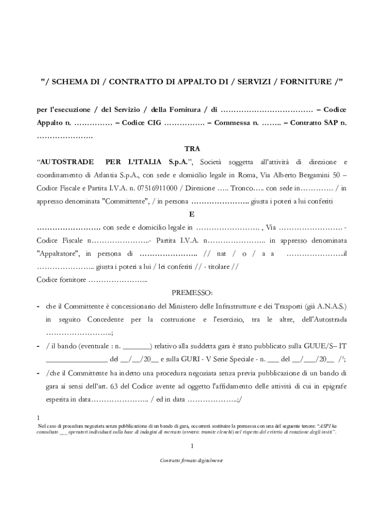 Repertorio"/ SCHEMA DI / CONTRATTO DI APPALTO" Doc Template | pdfFiller