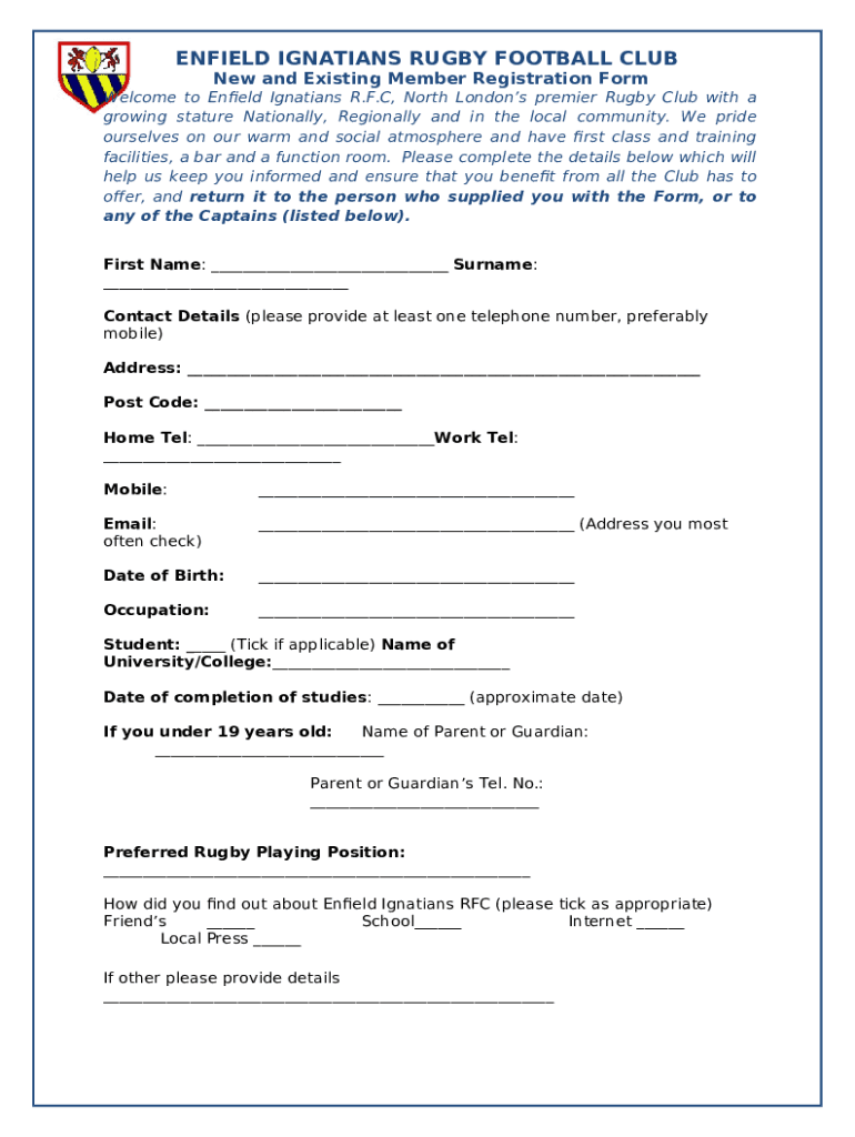 enfield ignatians rugby football club Doc Template | pdfFiller