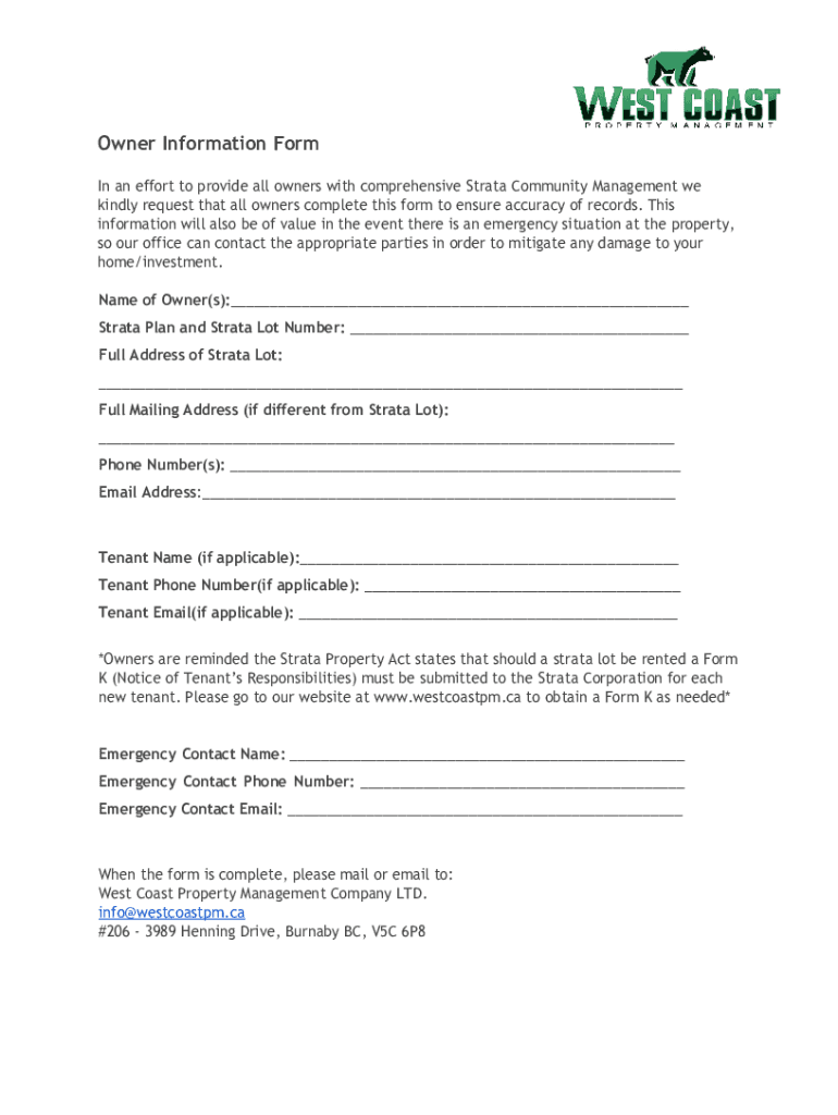 Fillable Online owner / occupant information form Fax Email Print ...