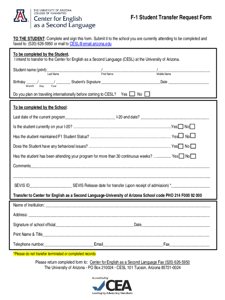 Fillable Online F-1 International Student Transfer Clearance FormUCF ...