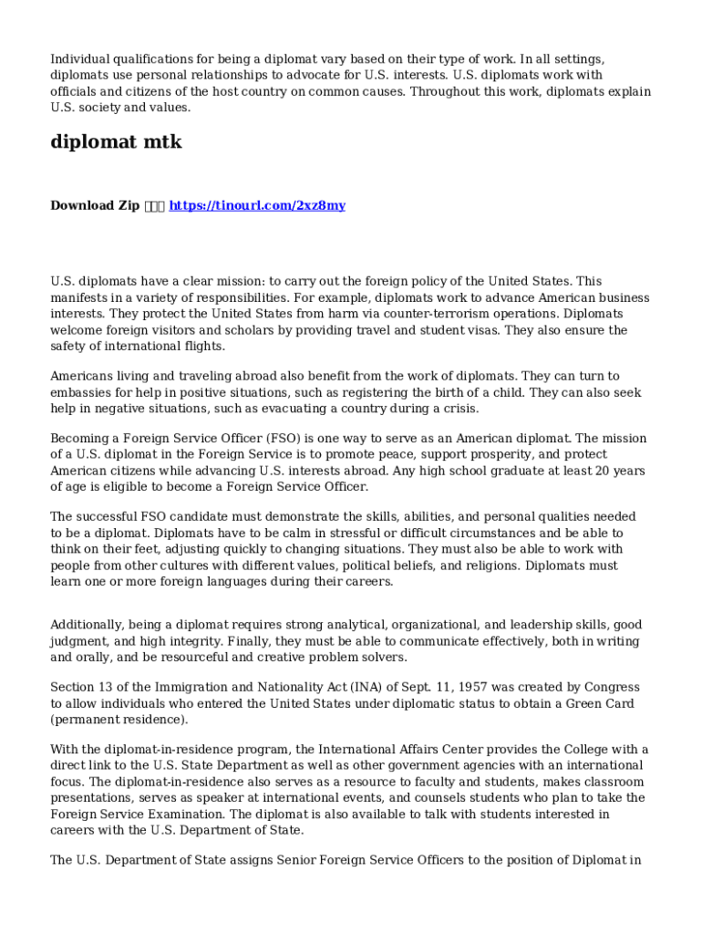 Fillable Online How to Become a Diplomat and Represent the United ...