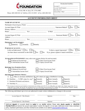 Fillable Online ACCOUNT INFORMATION SHEET Fax Email Print - pdfFiller