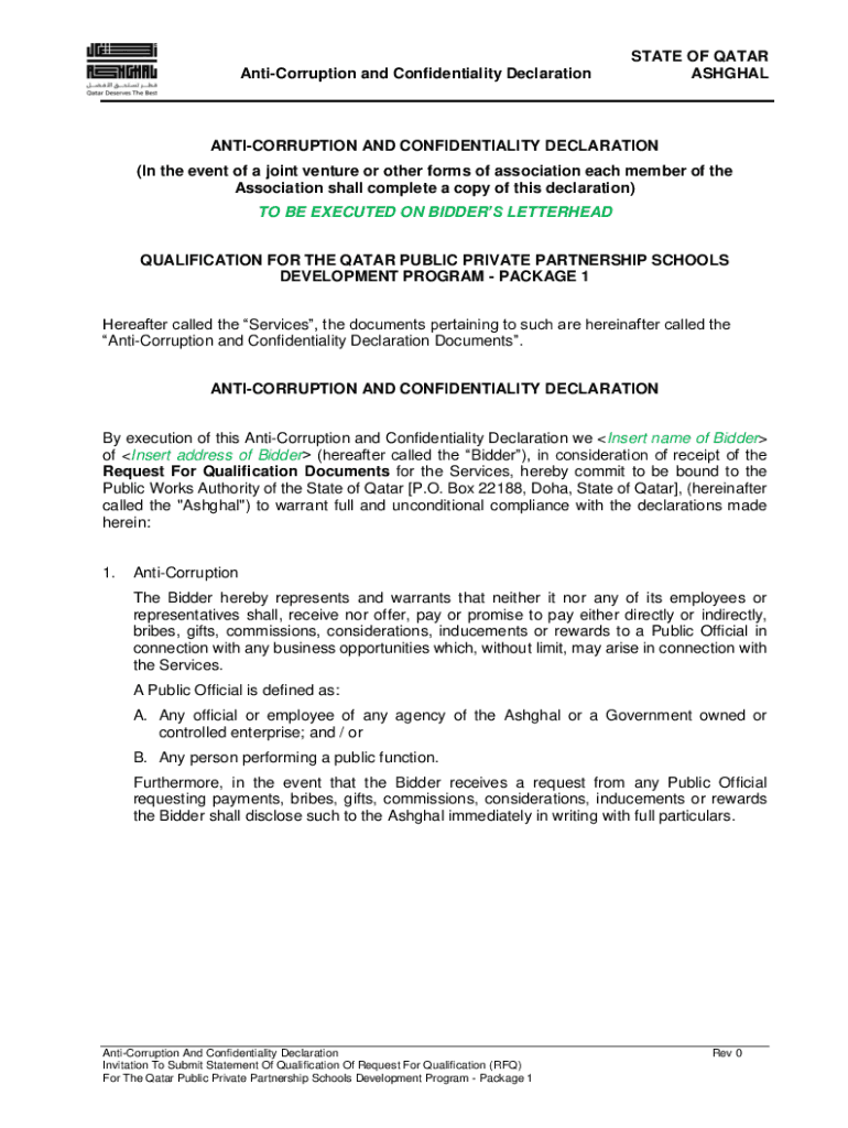 Fillable Online Anti-Corruption and Confidentiality Declaration Form ...