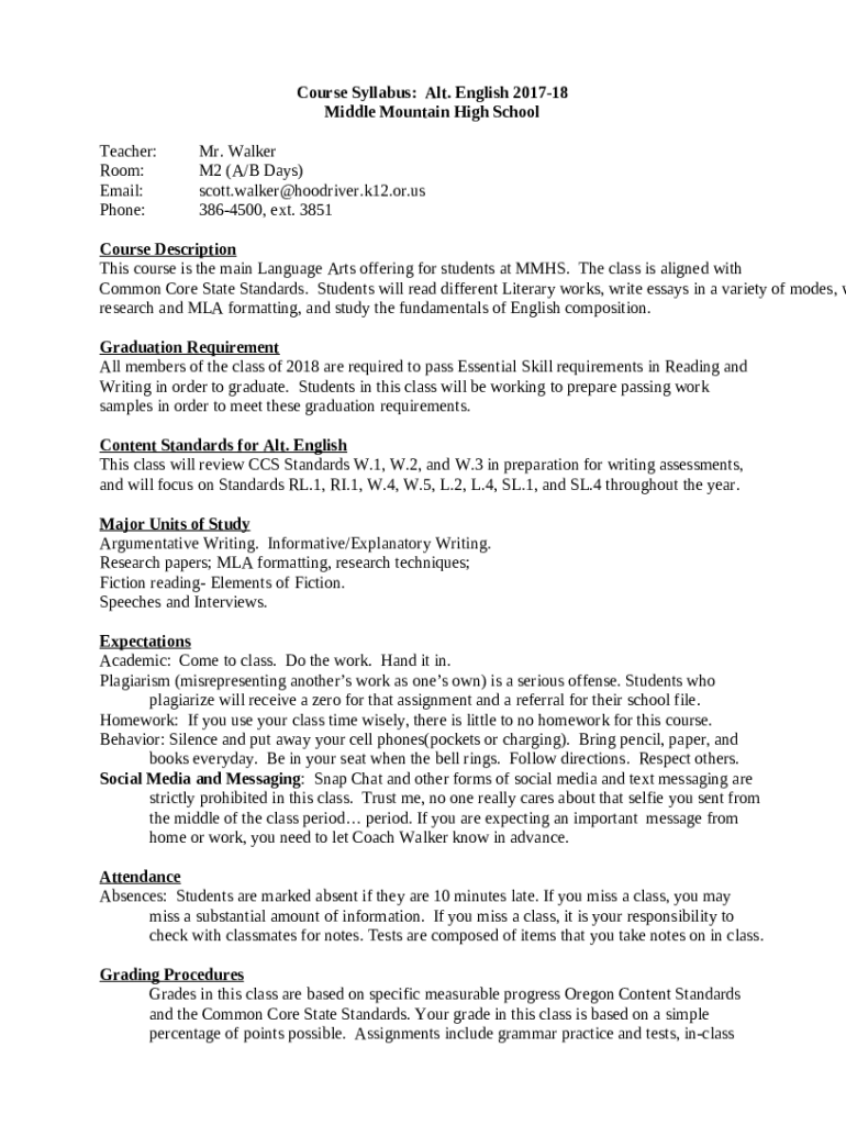 Walker, Scott: High School English and PE / Syllabus Doc Template ...