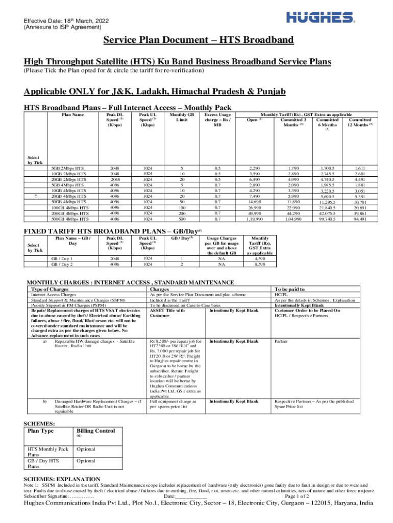 Fillable Online Service Plan Document HTS Broadband Fax Email Print ...