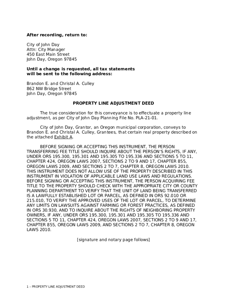 Property Line Adjustment Deed - City to Mills - Conveyance (01066447 ...