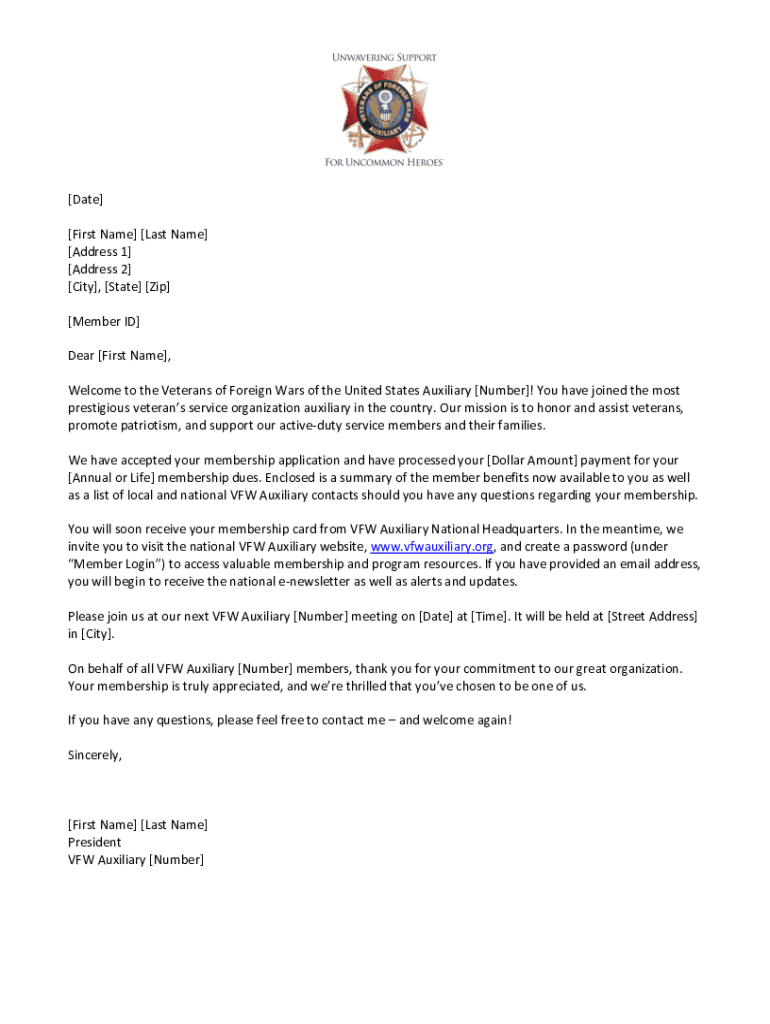 Fillable Online New Member Welcome Letter/Email Template Fax Email ...