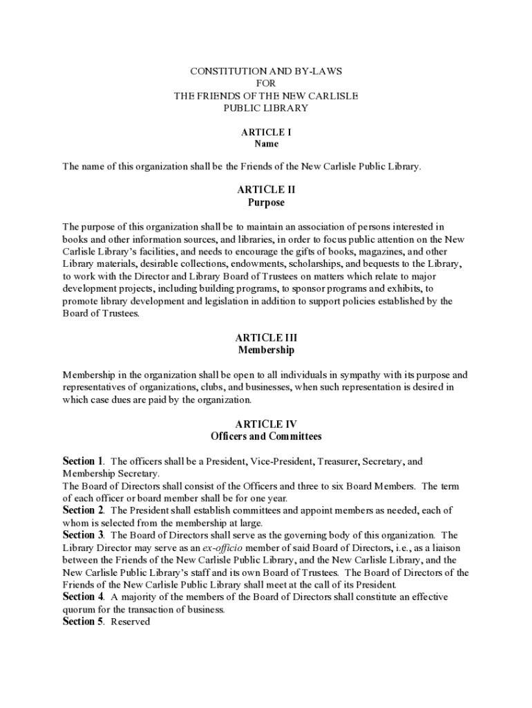 Fillable Online Friends of the Mentor Public Library Constitution and ...