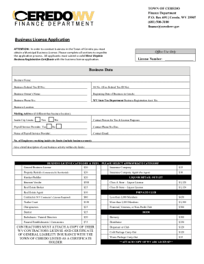 Fillable Online Business License Application - Ceredo West Virginia Fax ...