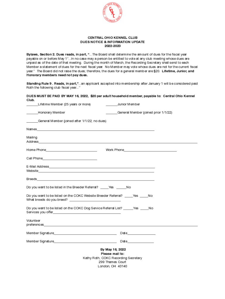 Fillable Online Member Dues Form Fax Email Print - pdfFiller