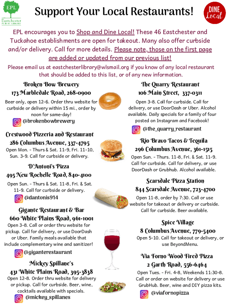 Fillable Online Restaurants In The Metro Area With Curbside Pick-Up Fax ...