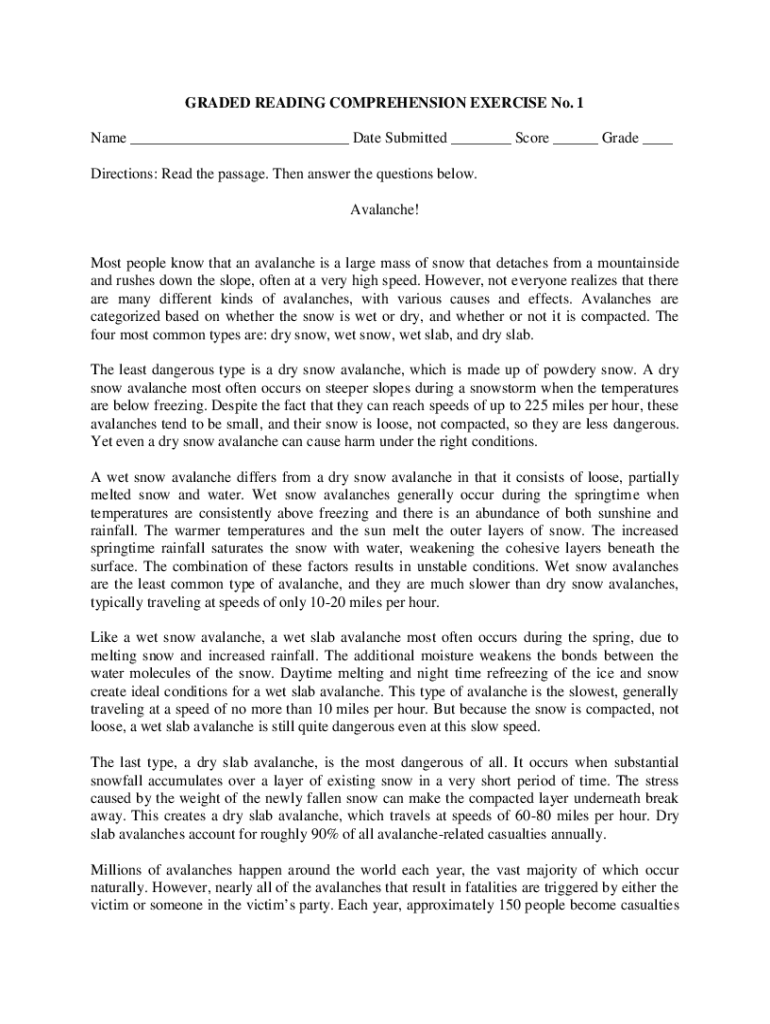 Fillable Online GRADED READING COMPREHENSION EXERCISE No. 1 Fax Email Print - pdfFiller