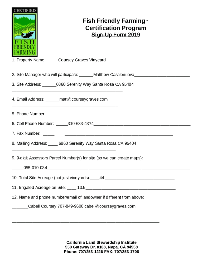 Fish Friendly Farming Environmental Certification Program Doc Template | pdfFiller