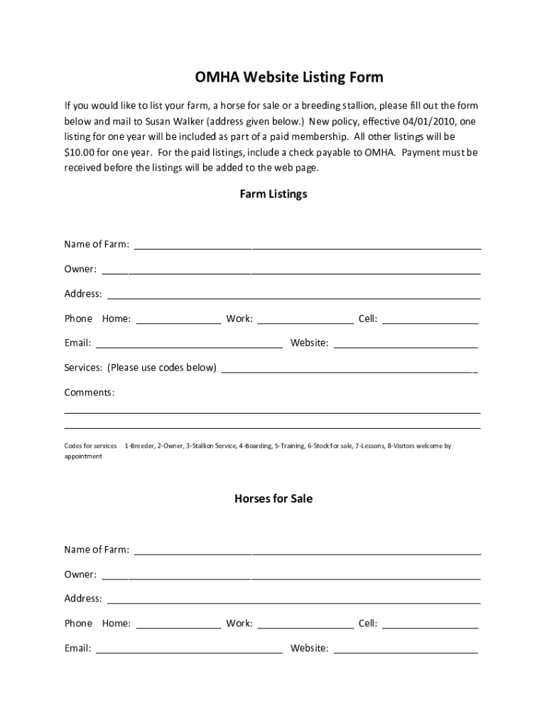 Fillable Online OMHA Website Listing Form Fax Email Print - pdfFiller