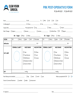 Fillable Online PRK POST - OPERATIVE FORM Fax Email Print - pdfFiller