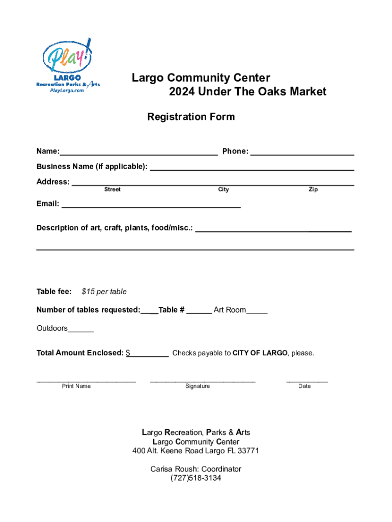 Fillable Online City of Largo Recreation, Parks, & Arts Fax Email Print ...