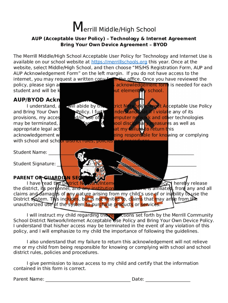 AUP Student-Parent Agreement MS-HS (1) (1) Doc Template | pdfFiller