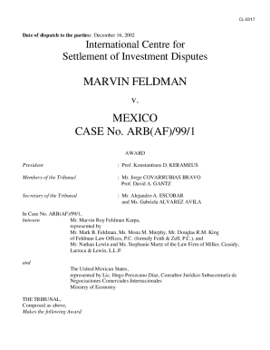 Fillable Online icsid worldbank Marvin Roy Feldman Karpa v. United ...