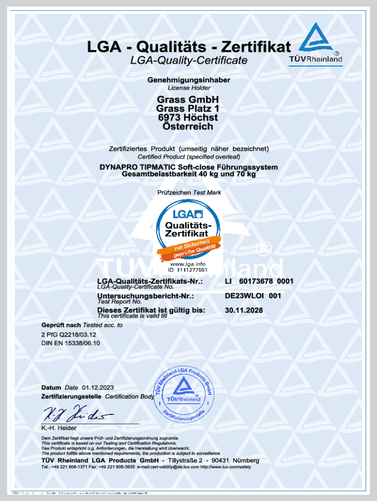 Fillable Online Qualitts - Zertifikat - LGA- Certificado de calidad Fax Email Print - pdfFiller