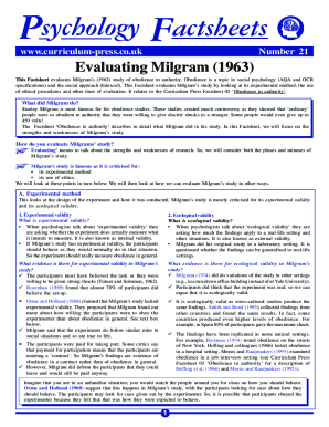 Fillable Online Milgram obedience to authority for AS level psychology ...
