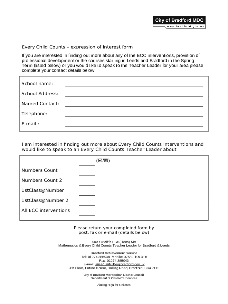 Every Child Countsexpression of interest - bso bradford gov Doc Template | pdfFiller