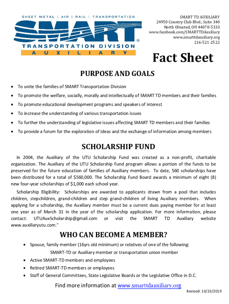 Fillable Online SMART-TD or Auxiliary member or transportation union ...