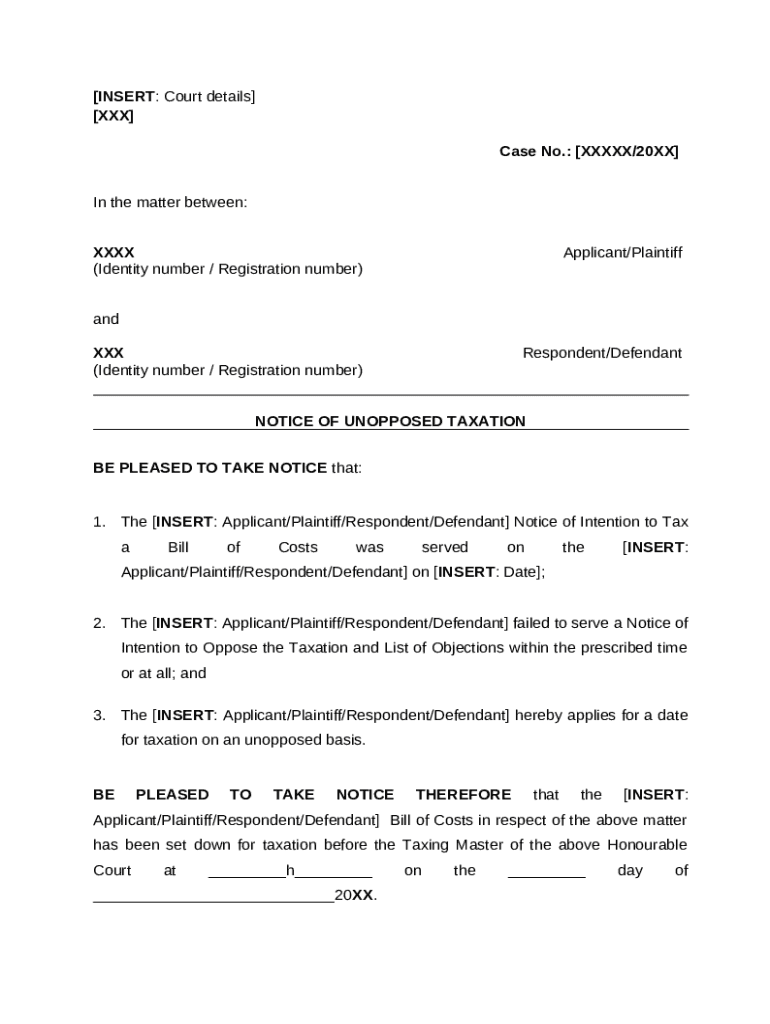 notice of intention to tax a bill of costs Doc Template | pdfFiller