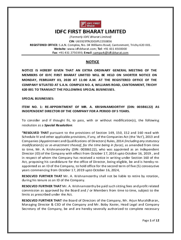 Fillable Online IDFC First Bharat Ltd - Company Profile and News Fax Email Print - pdfFiller