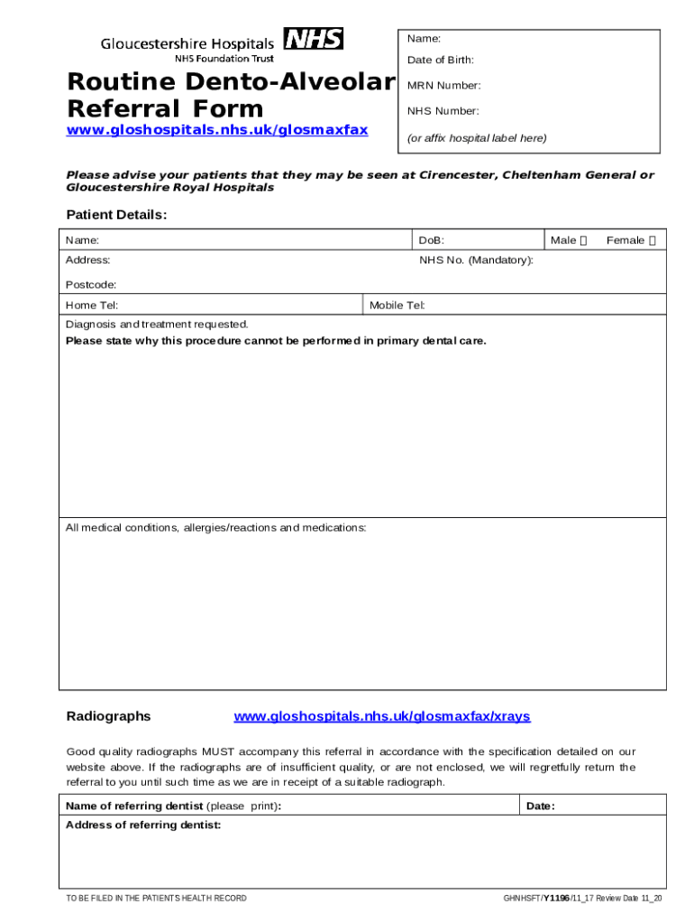 Y1196 Dentoalveolar referral .docx Doc Template | pdfFiller