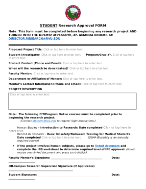 STUDENT Research Approval Doc Template | pdfFiller