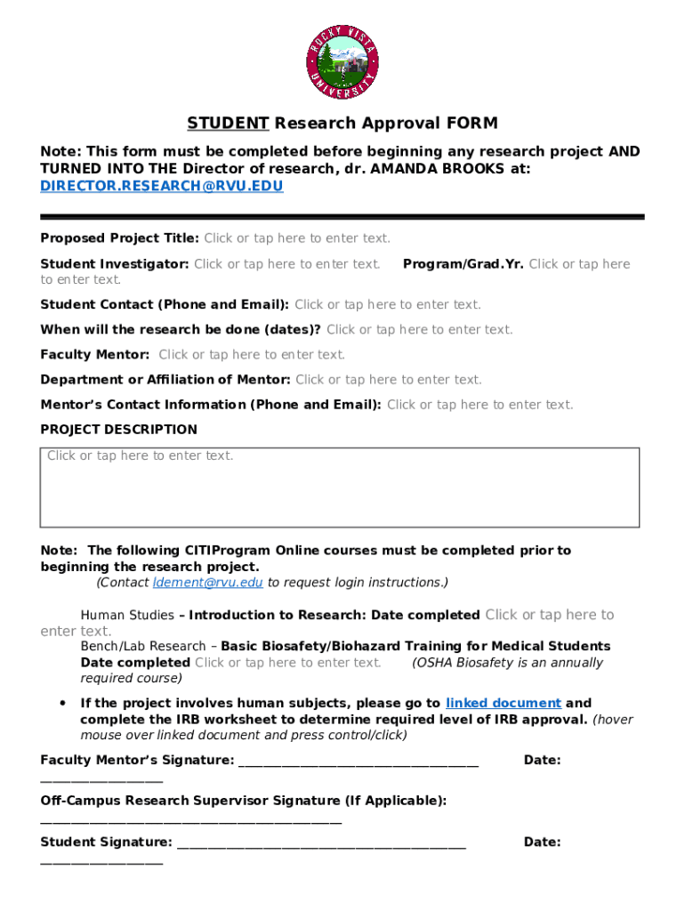 STUDENT Research Approval Doc Template | pdfFiller