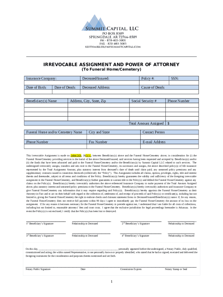 irrevocable assignment and power of attorney beneficiary Doc Template ...