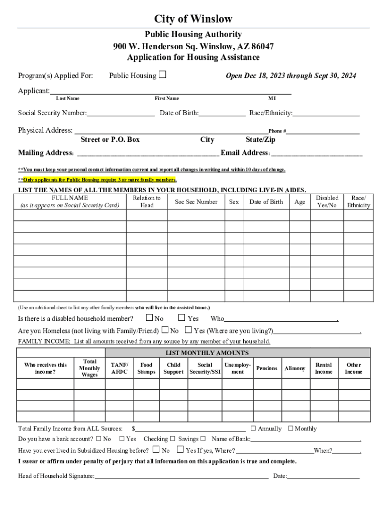 Fillable Online HUD Public Housing Program - City of Winslow, Arizona ...