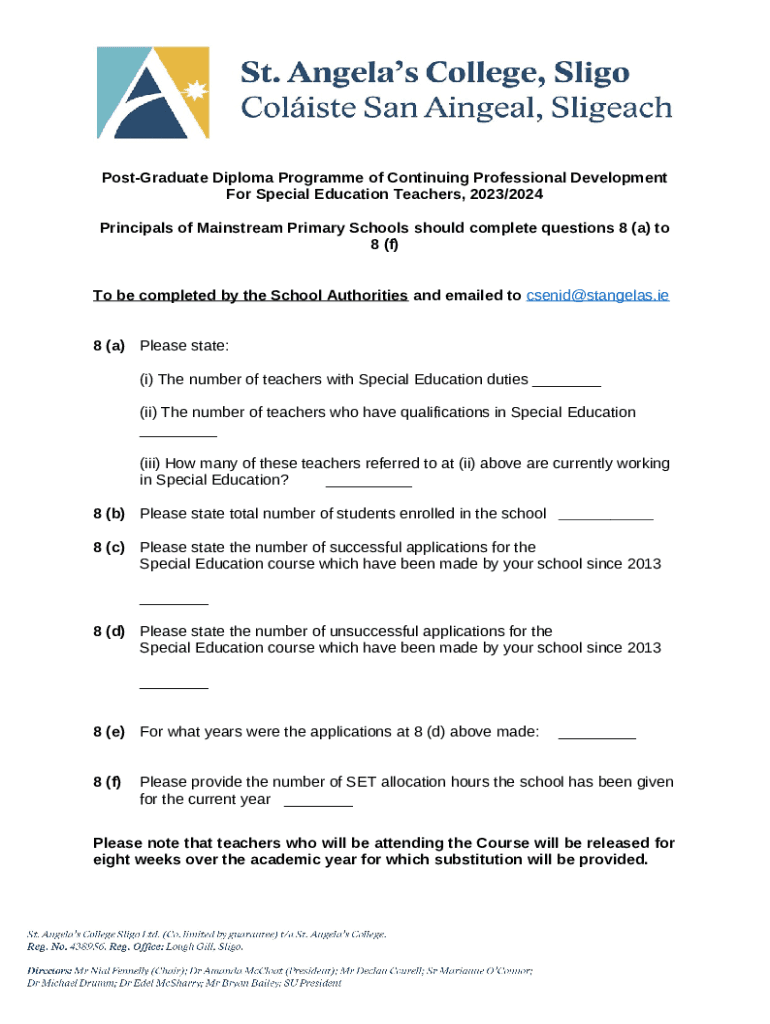 Postgraduate Diploma (Special Education Needs) Doc Template | pdfFiller