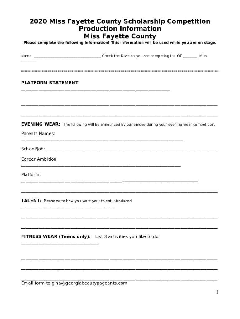 Production - Georgia Beauty Pageants Doc Template | pdfFiller