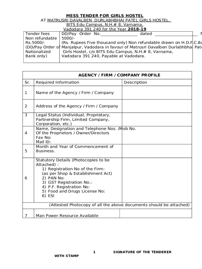 mess tender for girls hostel at matrusri davalben ... Doc Template ...