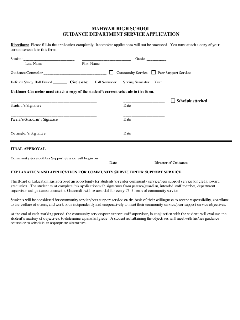 Fillable Online Guidance Forms - Mahwah Township Public Schools Fax ...