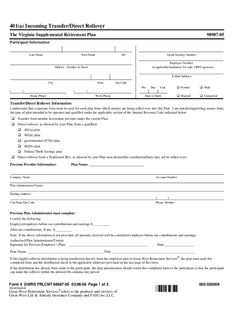 Fillable Online Fillable Online virginia retirement service rollover ...