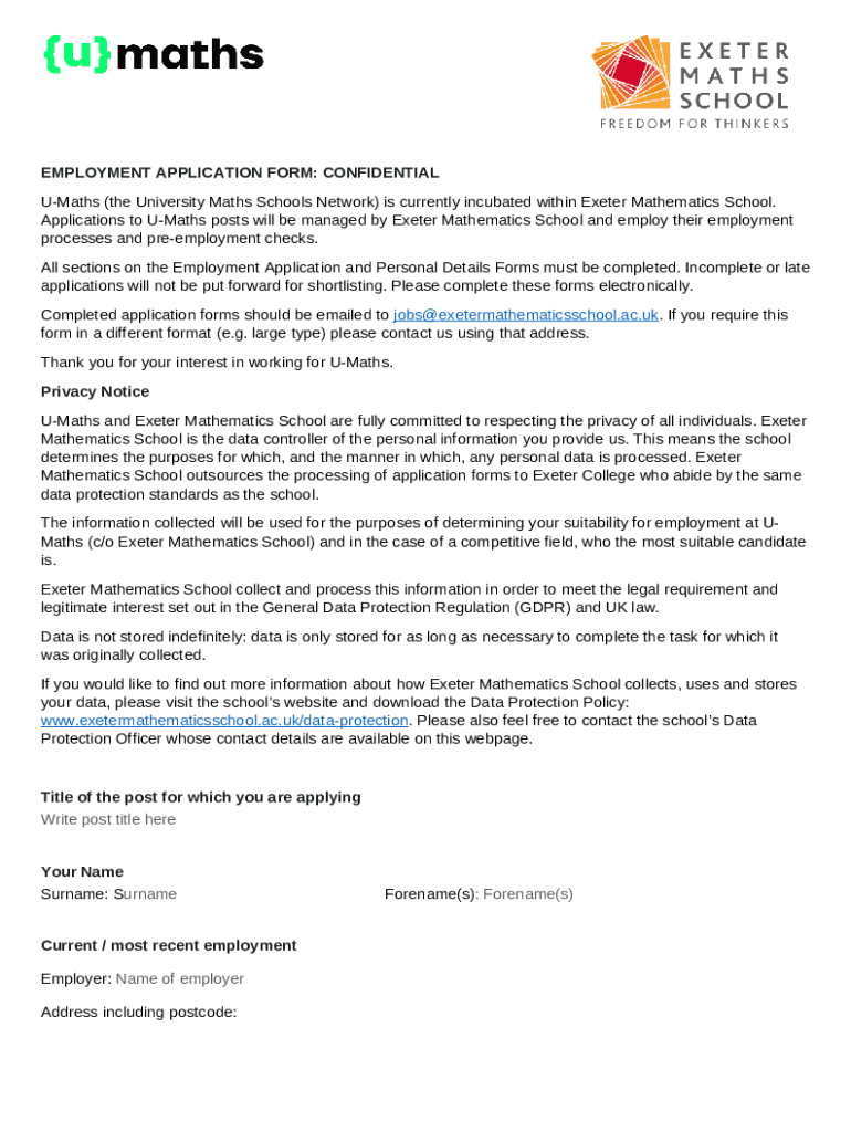 U-Maths Application Doc Template | pdfFiller