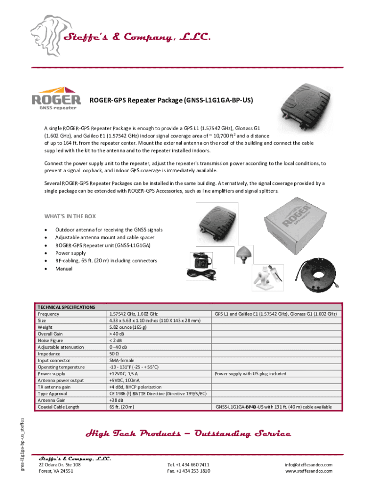 Fillable Online ROGER-GPS Repeater Package (GNSS-L1L2G1GA-67-BP-US) Fax ...