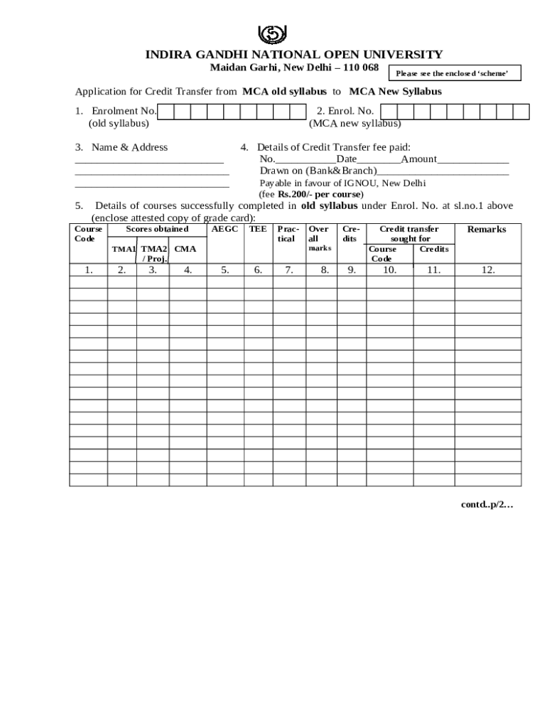 IGNOU Credit Transfer 2024: Application , Fees, and ... Doc Template ...