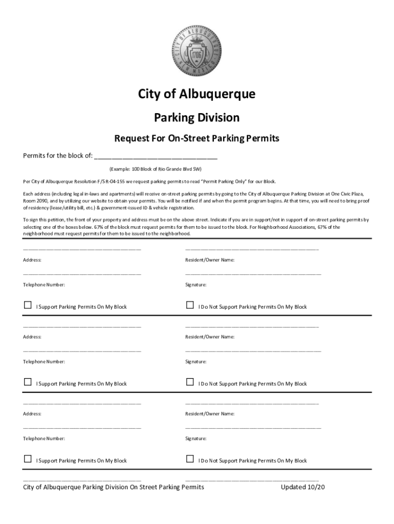 Fillable Online On-Street Parking Permit Petition form. Fax Email Print ...