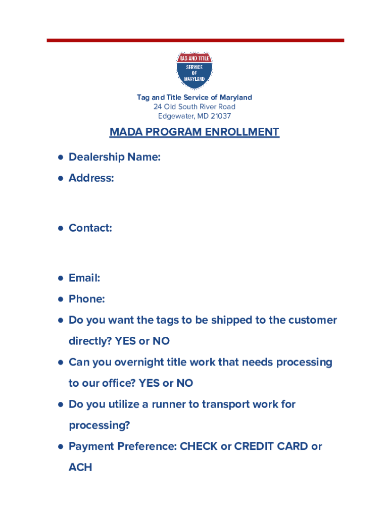 Fillable Online MADA PROGRAM ENROLLMENT FORM Fax Email Print - pdfFiller