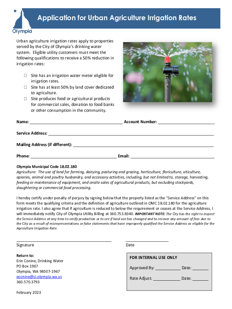 Fillable Online Application for Urban Agriculture Irrigation Rates Fax ...